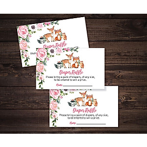 All Ewired Up 25 Girl Woodlands Floral Greenery Baby Shower Invitations (Large Size 5X7 inches) and 50 Pack Watercolor Girl Woodland Greenery Thank You Cards