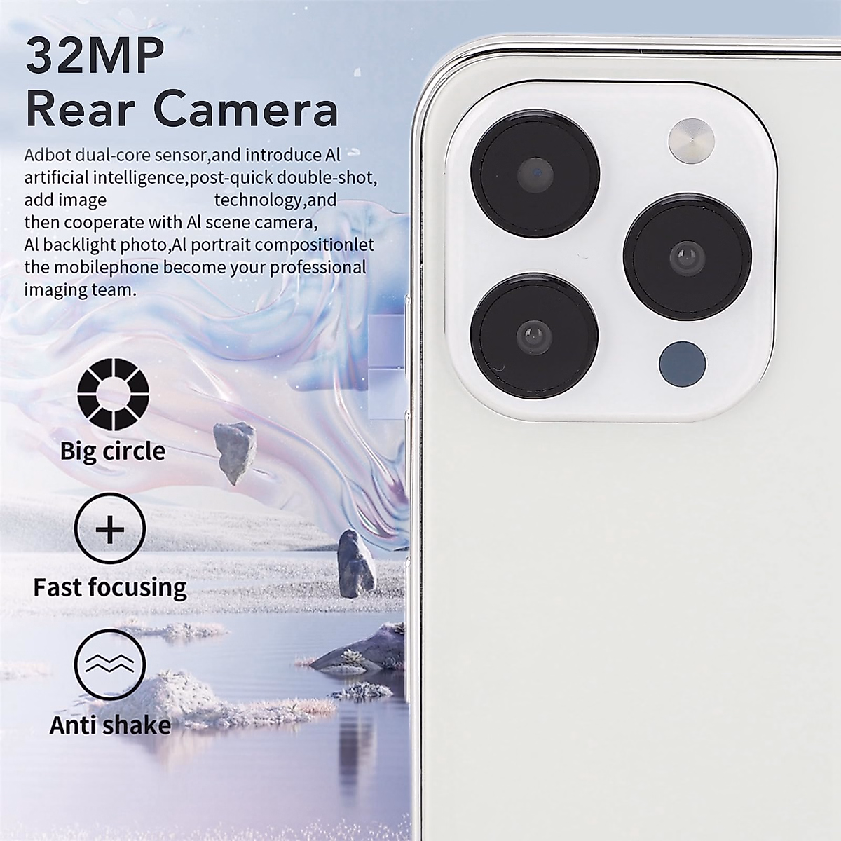 Yunseity I14 Promax Unlocked Cell Phone,6.6in HD Screen 3G Unlocked Smartphone for Android 10,4GB 64GB ROM,Dual SIM Cell Phone 2.4G ,5000mAh Battery,24MP 32MP Camera (White)