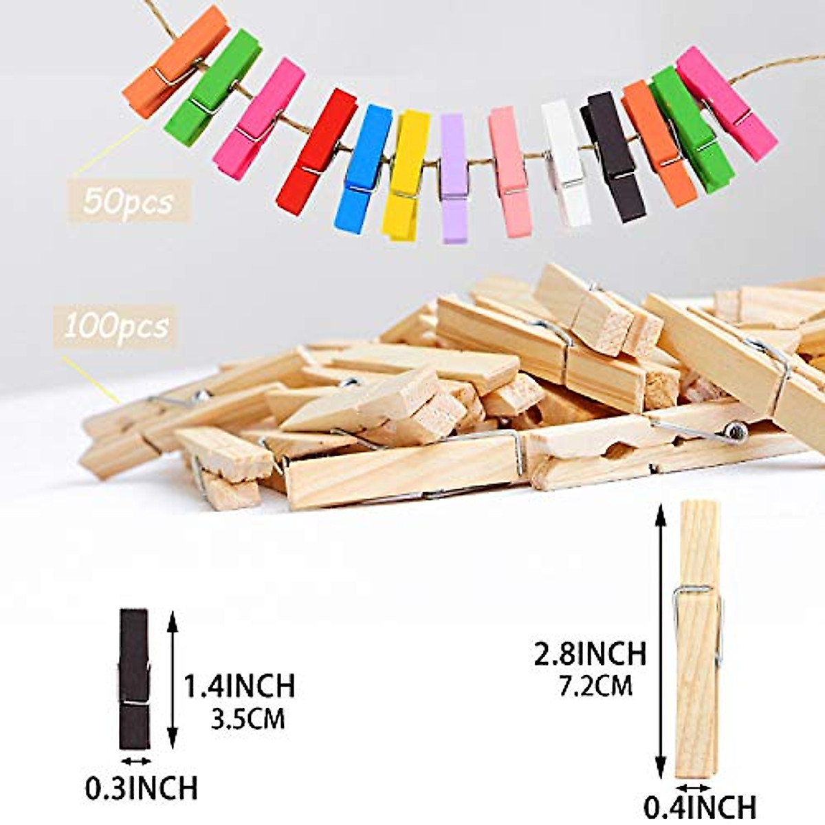 LABOTA 150 Pack Large Wood Clothespins,2.8inch Clothespins Clothes Pin,Large Clothespins for Crafts Photos
