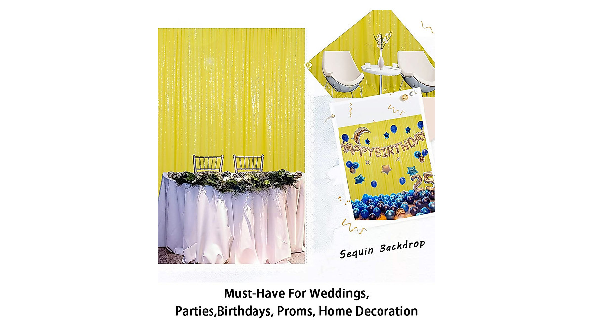 ShinyBeauty Yellow Sequin Curtains - Chic Event Backdrop