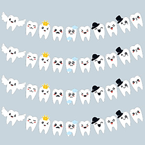 4 Pieces Tooth Banner Decorations 1st Tooth Banner Garland for Dental Graduation Birthday Party Baby Shower Decor