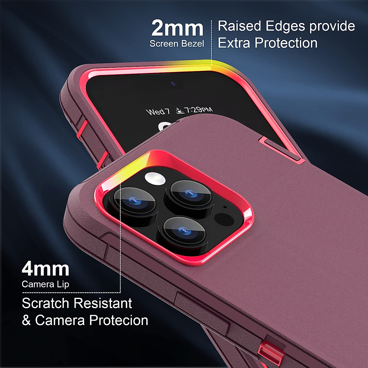 For iPhone 13 Pro Max Case with Full Body Protection, iPhone 12 Pro Max Case Heavy Duty Shockproof 3 in 1 Silicone Rubber with Hard PC Rugged Durable Phone Cover for 13ProMax 6.7 Inch. (Burgundy)