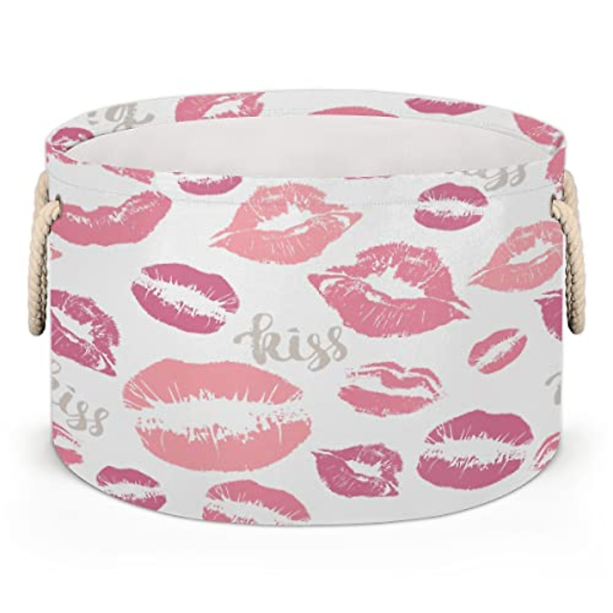 Kiss Print Large Round Baskets for Storage Laundry Baskets with Handles Blanket Storage Basket for Bathroom Shelves Bins for Organizing Nursery Hamper Girl Boy