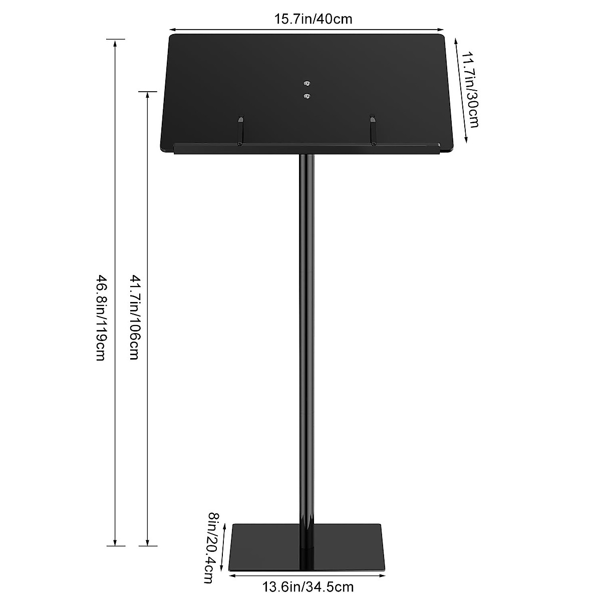 KSacry Acrylic Podium Stand, 42.3" H Black Angle Adjustable Acrylic Podiums for Church,Modern Lecterns & Pulpits for Classroom, Concert, Church, Speech, Easy Assembly, Metal Base, Black