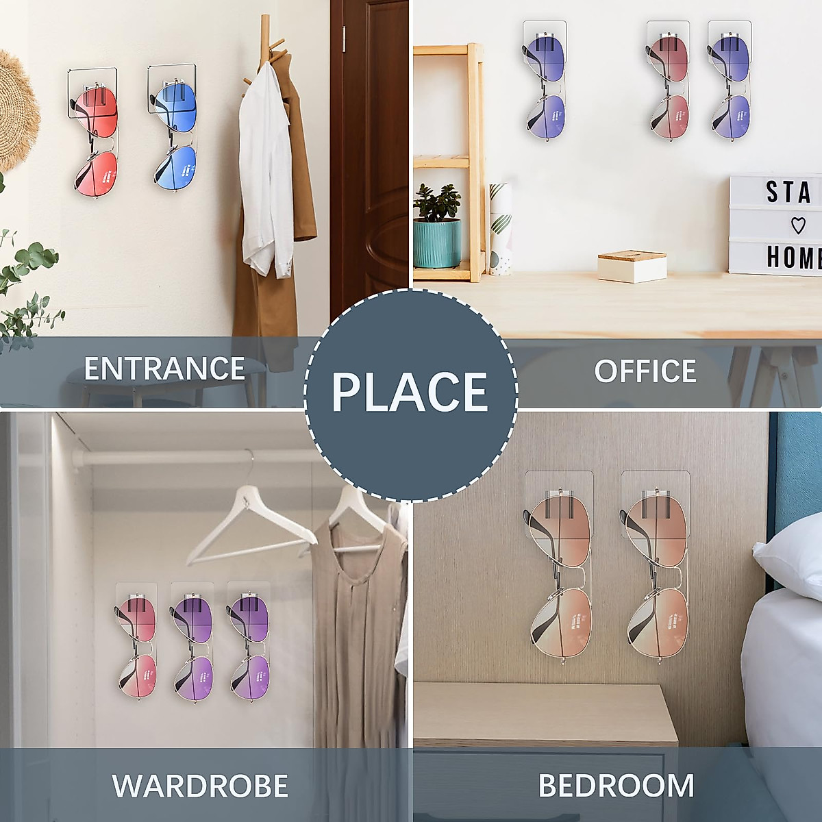 Ftumertly Sunglasses Organizer Wall Glasses Holder 3 Pack, Acrylic Sunglasses Display Glass Rack, Glasses Storage Organizer for Multiple Glasses, Eyeglasses Holder for Office Home Bedroom, Clear