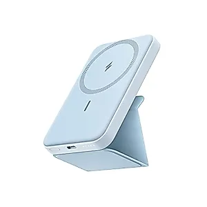 Anker Magnetic Battery (MagGo), 5,000 mAh Foldable Magnetic Wireless Portable Charger and USB-C for iPhone 15/15 Plus/15 Pro/15 Pro Max, iPhone 14/13 Series（Misty Blue）