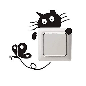 Removable Switch Sticker, 6 Pcs Cute Cats, Panda and Butterfly Cartoon Wall Sticker Decor, Family Light Switch Decals DIY Kids Bedroom Car Office Home Decoration