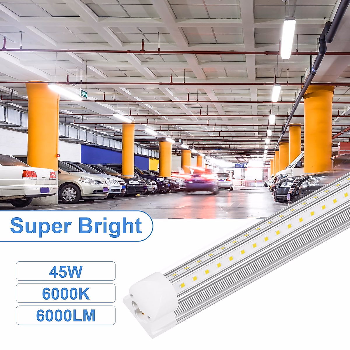 ONLYLUX 5ft LED Shop Light Fixture, Linkable 6500K Daylight White Tube Light, High Output, Double Sided V Shape T8 Integrated 5 Foot Led Bulbs for Garage,Warehouse,Clear Lens 10-Pack