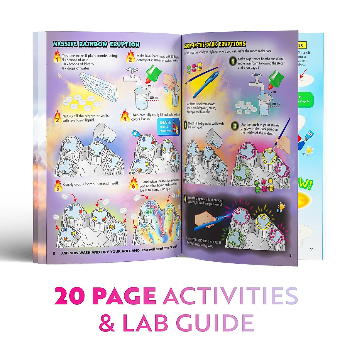 Playz Explosive Rainbow Volcano Kit for Kids with 23+ Science Chemistry Set Activities & Experiments, Glow in The Dark Learning & Education Toys, & Earth Science Kits for Kids Age 8-12, Boys, & Girls