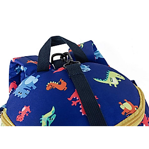 Toddler Backpack for Boys Girls Kids Dinosaur Book Bags with Safety Leash (Navy blue printing)