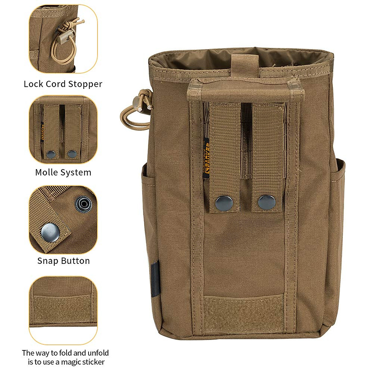 EXCELLENT ELITE SPANKER Molle Dump Pouch Drawstring Magazine Utility Pouch Folding Dump Waist Bag(Coyote Brown)