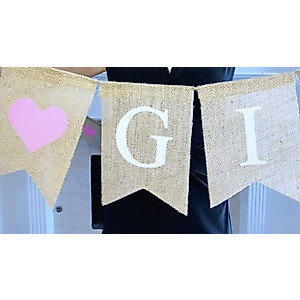 Shimmer Anna Shine Gifts Burlap Banner for Birthday Party Baby Shower Bridal Shower Baptism and Wedding Decorations with Pink Hearts