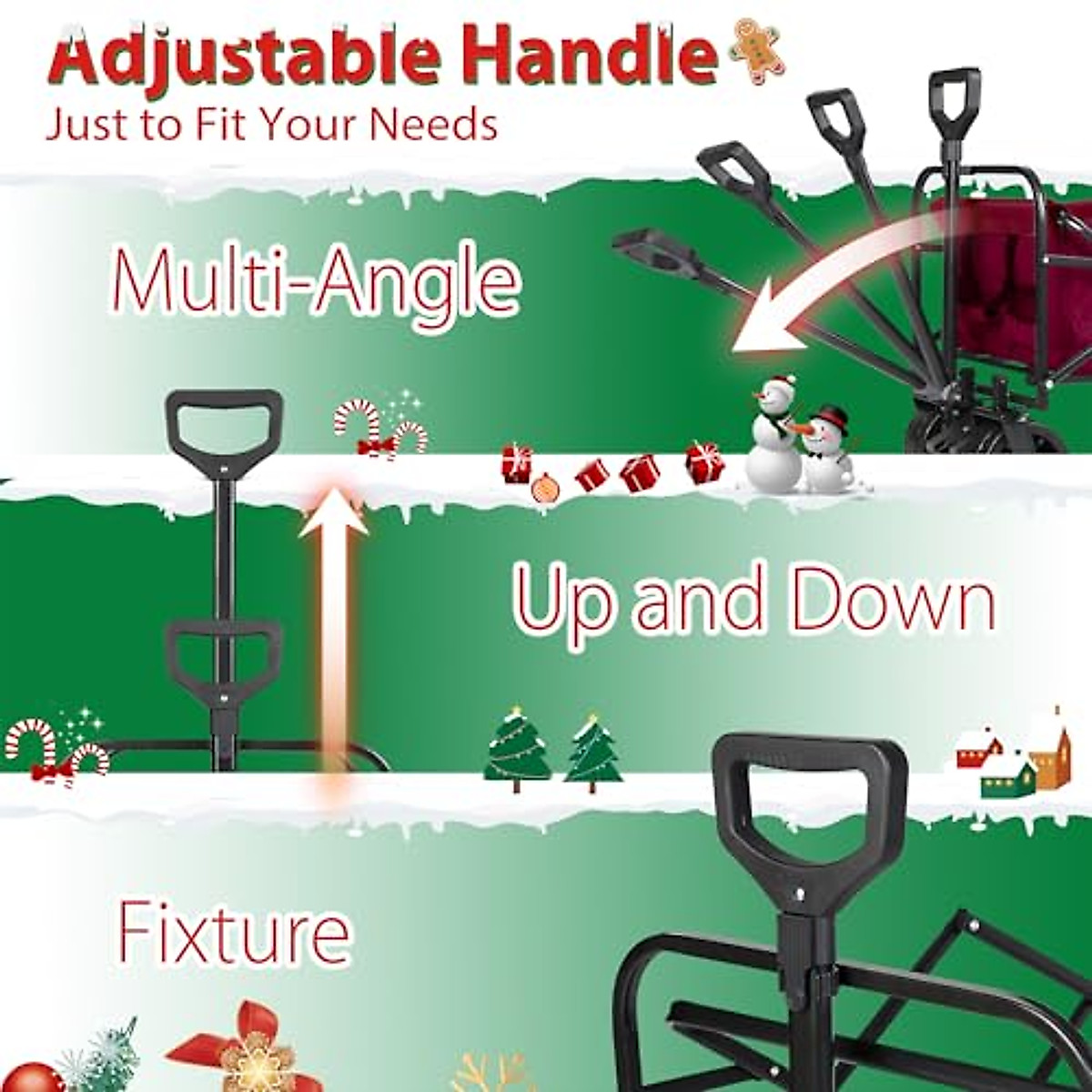 Sekey Heavy Duty Foldable Wagon with 330lbs Weight Capacity, Collapsible Folding Utility Garden Cart Big All-Terrain Beach Wheels & Drink Holders.Red