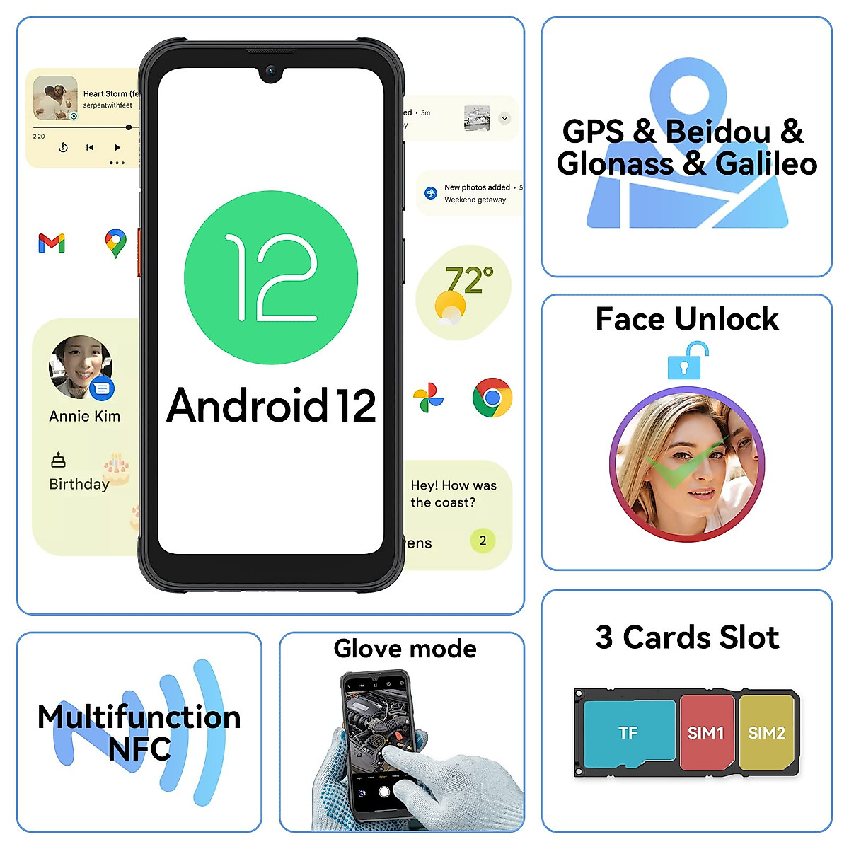 Rugged Smartphone Unlocked, (2023)Blackview BV5200 Pro Waterproof Unlocked Android Phones, Octa-core 7GB+64GB/SD 1TB, 10W Fast Charge 5180mAh Battery, ArcSoft® 13MP, NFC, Face ID,6.1''HD+,3 Card Slots