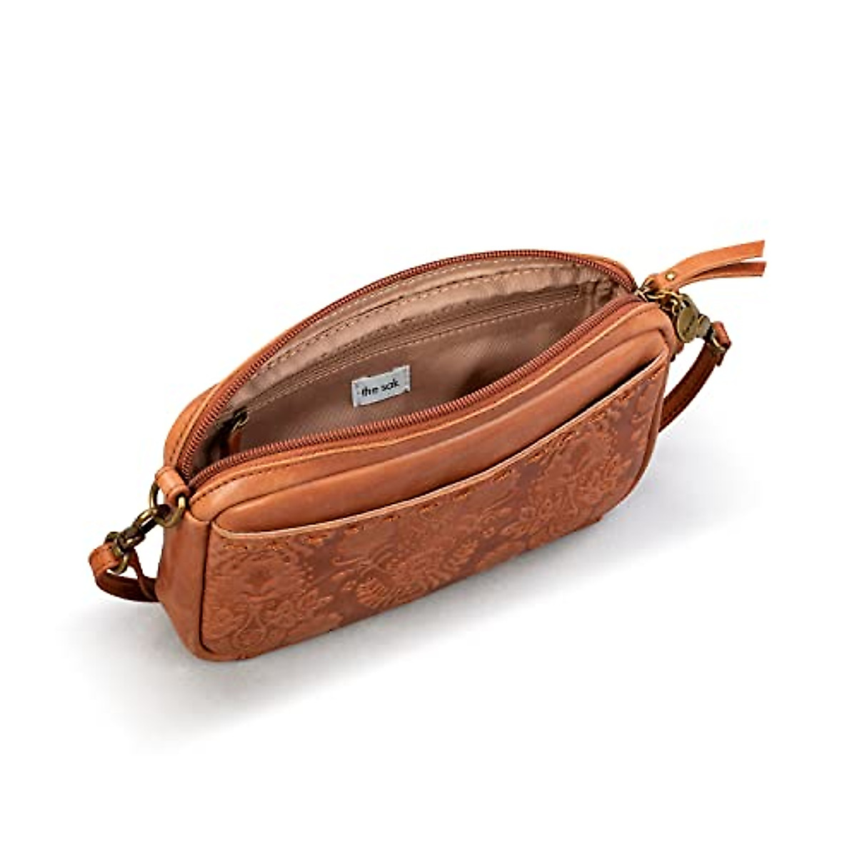 The Sak womens Cora Leather Crossbody, Tobacco Floral Embossed, One Size US