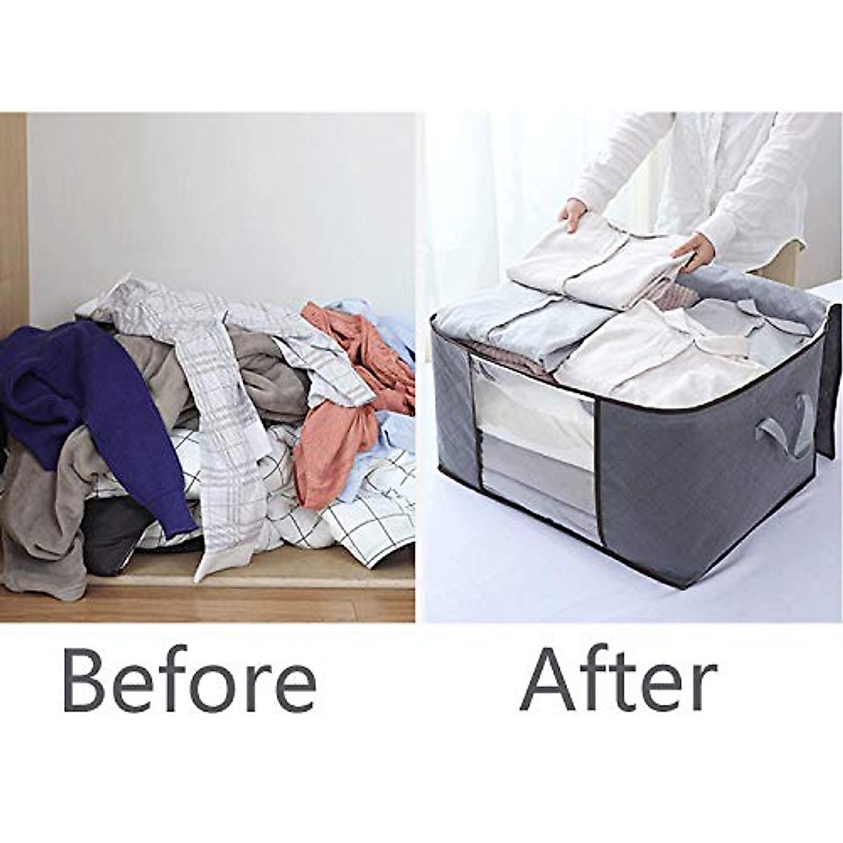 Fitwayhi Clothes Storage Bags Organizers with Window, Large Capacity for Blankets, Closets, Bedrooms (Set of 3, Gray)