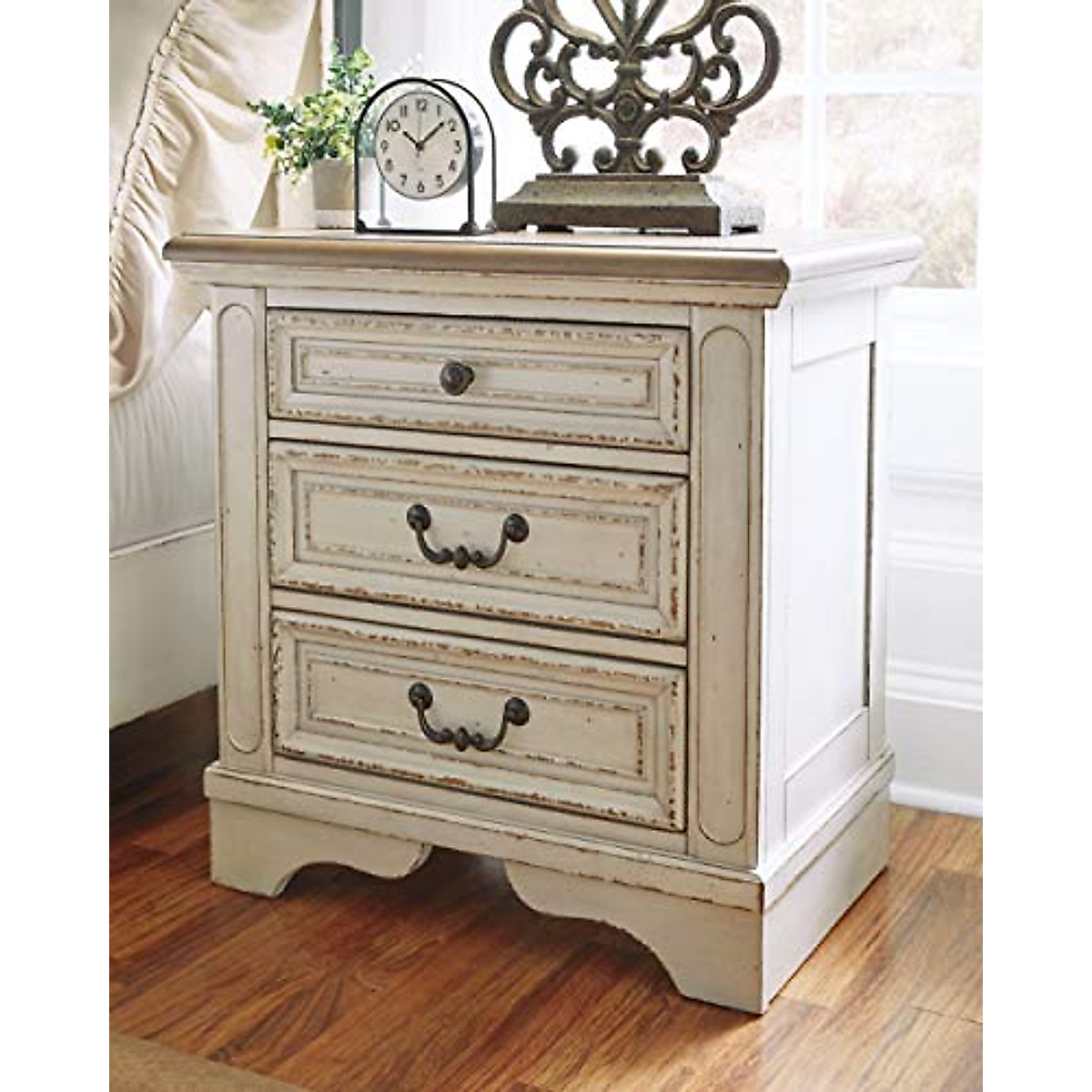 Signature Design by Ashley Realyn Nightstand, 3 Drawer, Chipped White