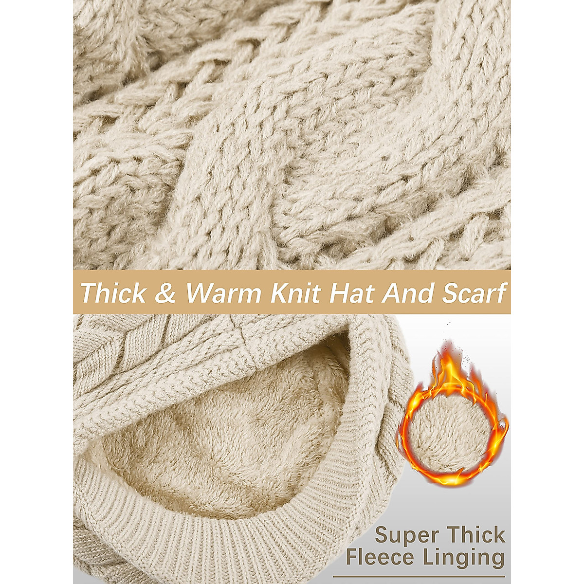 URATOT 3 Pieces Women Winter Hat Scarf Glove Set Warm Skull Beanie Hat with Visor Knitted Touch Screen Glove Scarf 3 In 1 Set