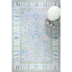 Modern Oushak Rug, Vintage Turkish Lavender Oriental Antique Inspired Washable Area Rugs, Luxury Living & Dining Room Lounge Bedroom Nursery 7'5 x 9'9
