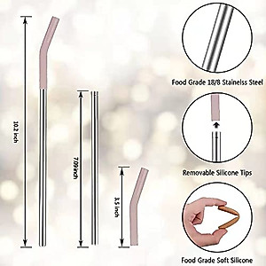Tronco Set of 6 Stainless Steel Reusable Metal Straws with Silicone Flex Tips Elbows Cover, Metal Drinking Straws for Tronco Tumbler , 6 Steel Straws,6 Silicone Tips,1 Straw Cleaning Brush