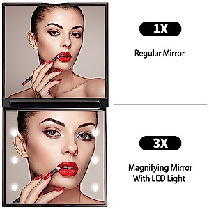 JMH Pocket Mirror, 1X/3X Magnifying Mirror with Light, LED Compact Travel Makeup Mirror, 2-Sided Handheld Folding Mirror, Purse Mirror, Portable, Small Lighted Compact Mirror for Gift