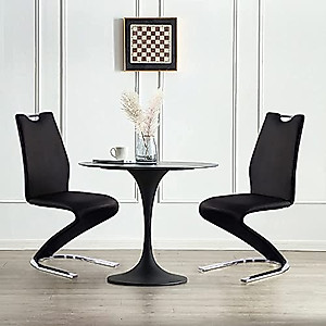 Zerifevni Modern Dining Chairs Set of 2, PU Leather Comfy Upholstered Seat with Steel Legs, Dining Room/Living Room/Desk Room Original Chair (Black)