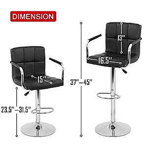 BestOffice Modern Bar Stool Set of 2 Barstools Armrest Height Adjustable Counter Stools Bar Chairs Swivel Bar Stool PU Leather Hydraulic Dining Room Chairs Home Kitchen Stools (Black)