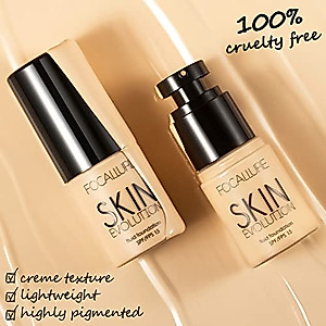 FOCALLURE 2 Pcs Liquid Foundation, Skin Evolution Foundation + Concealer, Full Coverage Foundation Makeup, Durable, Waterproof, Oil-Control, Hides Wrinkles & Lines, Warm Ivory