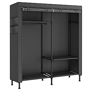 SONGMICS Garment Rack Heavy Duty Clothes Rack, 65 Inch Freestanding Portable Wardrobe Closet with Hanging Rails and Shelves, Total Load 242 lb, Easy Assembly, for Cloakroom Bedroom, Black URDR301B02