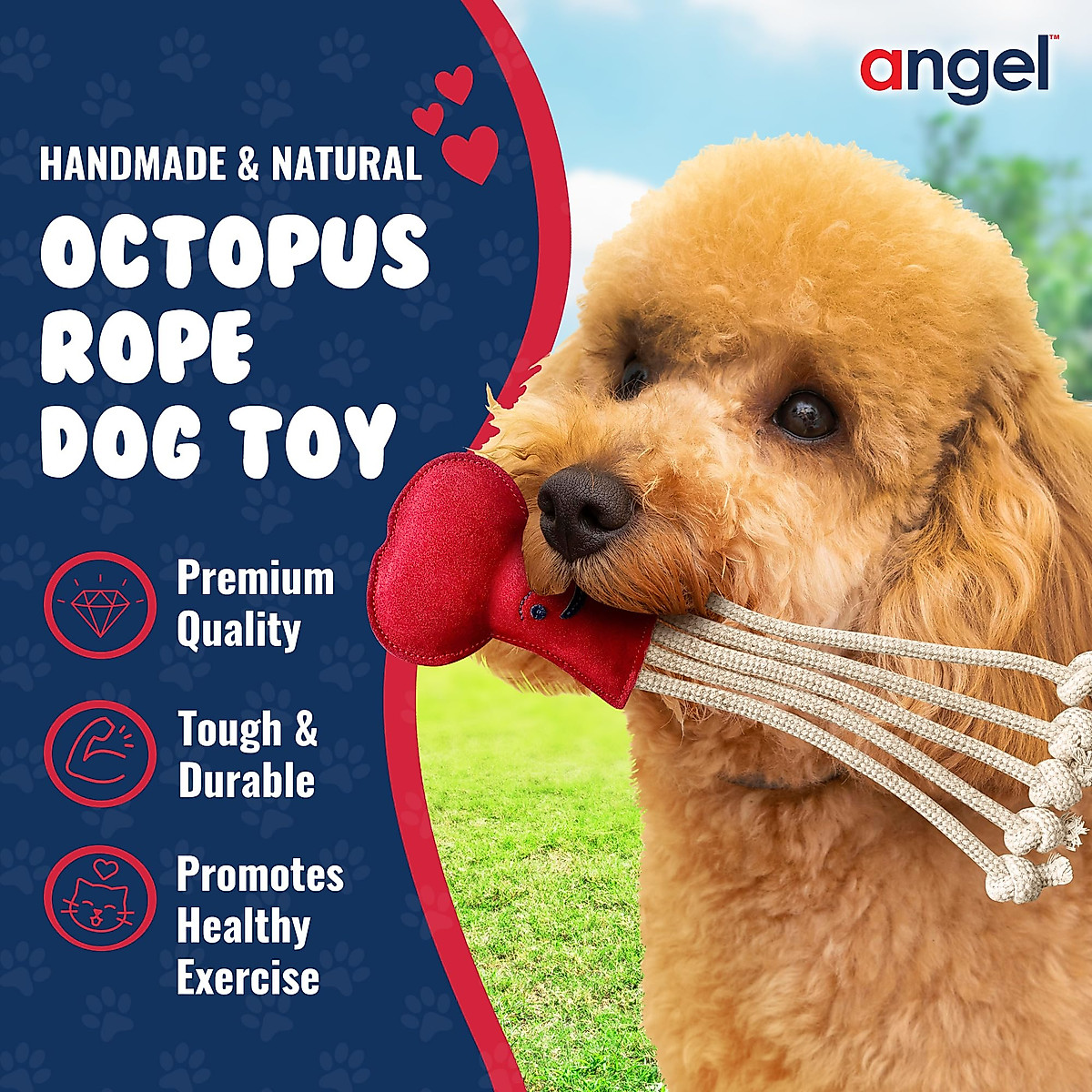 Angel Pet Supplies Octopus Natural Rope Dog Toy | Durable Large Dog Toy | Interactive & Mental Stimulation | Handmade | Puppy & Dog Toy