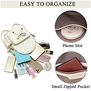 VASCHY Backpack Purse Cute Small Bow-knot Mini Backpack for Women with Detachable Coin Pouch Gift Beige