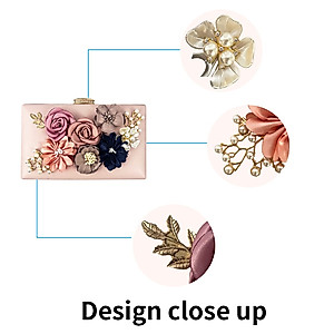 Shiiriin Women's 3D Floral Clutch Purse Handbag | Handmade with Pearls | Perfect for Bridal, Wedding, Daytime and Evening Parties | Elegant Design