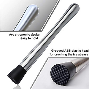 10 Inch Stainless Steel Cocktail Muddler and Mixing Spoon, 2 Pieces Home Bar Tool Bartender Set for Cocktails Mojitos Ice Fruit Drinks
