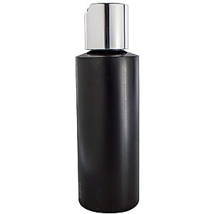 JUVITUS Black 4 oz Squeeze Cylinder Plastic (BPA Free) Empty Refillable Bottle with Silver Smooth Disc Caps (6 Pack) + Labels