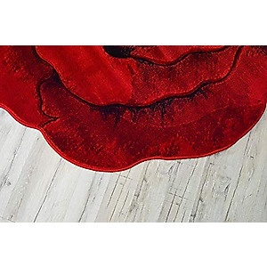 Flowers 3D Effect Hand Carved Thick Artistic Floral Flower Rose Botanical Shape Area Rug Design 304 Red 2'7''x2'7'' Round