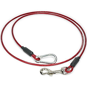 Leashboss 5 Foot Dog and Puppy Training Tie Out Cable (5 Foot Tether, Classic Red)