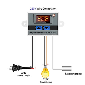 XH-W3001 Mini Thermostat Switch with Waterproof Sensor Probe Digital LED Temperature Controller Module Programmable -50 to 110 Degree Heating Cooling Thermostat(220V)