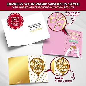 Decorably 50 Pack Foiled & Glittery Assorted Birthday Cards with Envelopes & Stickers - 50 Unique Designs Bulk Birthday Cards Bulk with Message Inside, 6x4in Bulk Birthday Cards with Envelopes