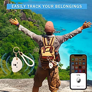 Leather Keychain Protective Cover Compatible with Apple AirTag, GPS Air Tag Tracker Holder with Braided Rope Keychain, Anti-Scratch Finder Airtag Case Accessories for Backpack Keys(White Dog)