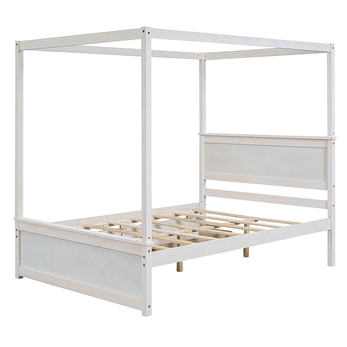 CITYLIGHT Full Size Canopy Bed with 2 Storage Drawers, Wooden Canopy Platform Bed with Headboard, Four Post Bed (Brushed White)