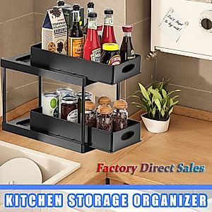 Zubxoal Bathroom Organizer Under Sink, 2 Tier Under Kitchen Sink Organizers and Storage, Under Sink Shelf with 4 Hook, Easy Cleaning Pull Out Bathroom Cabinet Organizers