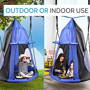 SereneLife Hanging Tent Swing with Hang Kit, Outdoor Tree Swing with Swivel Spinner for Kids (Blue)