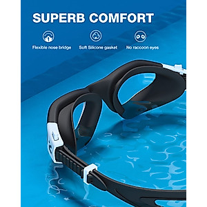 ZIONOR Swim Goggles, G1 SE Swimming Goggles Anti-fog for Adult Men Women (A0-Clear Lens Black White Frame)