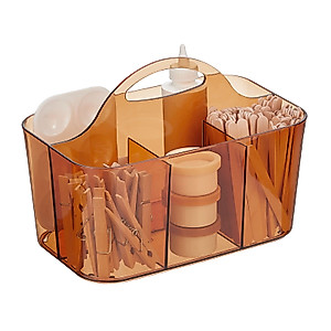 mDesign Plastic Portable Craft Storage Organizer Caddy Tote, Divided Basket Bin with Handle for Crafts, Sewing, Art Supplies - Holds Brushes, Colored Pencils - Lumiere Collection - Sand Tint