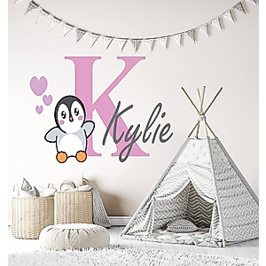 CuteDecals Love Penguin Custom Name - Personalize Penguin Name Wall Art - Unisex Wall Decal for Nursery Playroom Bedroom Decoration (Wide 16Inx9In Height)