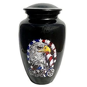 LOVE MEMORIALS Cremation Urns- US Flag Eagle with Harley Davidson Bike Adult Urn –Best Urn for Human Ashes – Funeral Urn (Adult (200 lbs) – 10.5 x 6 “ , US Flag Eagle Bike Cremation Urn)