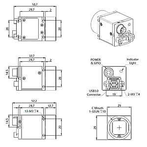 HTENG VISHI High Speed USB3.0 1/5.6" 0.3MP Machine Vision Global Shutter Monochrome Digital Industrial Camera C-Mouth Supports Windows and Linux SDK Area Scan Camera 640x480 790FPS Indoor