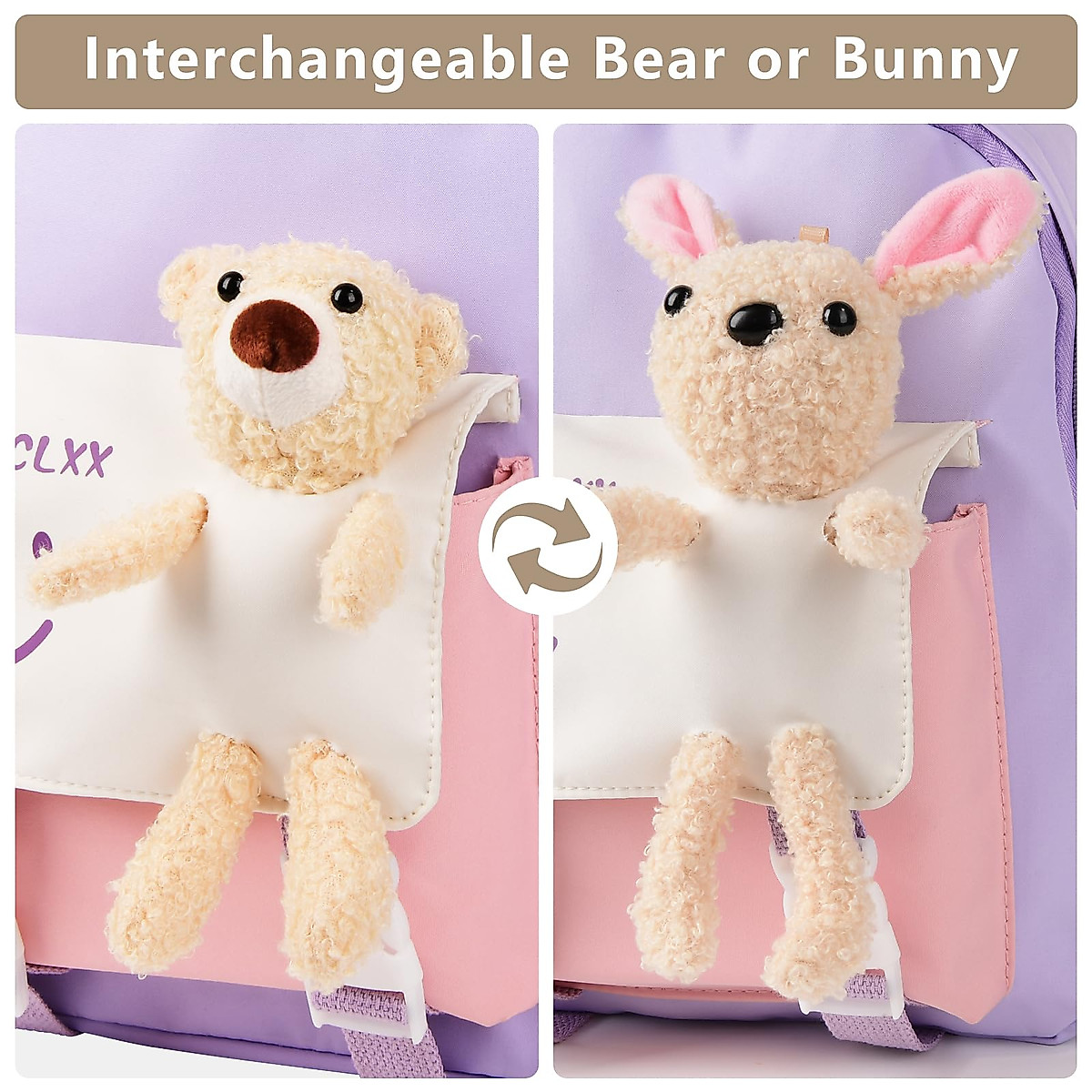 LMDO Kindergartens, Cute Mini of Preschool Kids Backpack With Detachable Animal Of Bunny And Bear For Girls