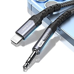 JSAUX AUX Cord for iPhone 3.3Ft [Apple MFi Certified] 3.5mm Aux Cable for Car Compatible with iPhone 14 13 12 11 XS XR X 8 7 6 iPad iPod for Car Home Stereo, Speaker, Headphone-Grey