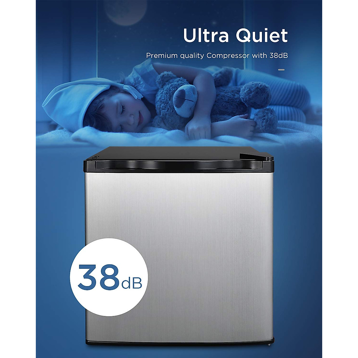 Upright Freezer - Compact Reversible Single Door Table Top Mini Freezer - Free Standing Freezing Machine with Removable Shelf(Silver, 1.1 Cubic Feet)